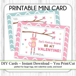 Monkey Valentine's Day Printable Cards, Valentine Mini Cards, DIY, You ...