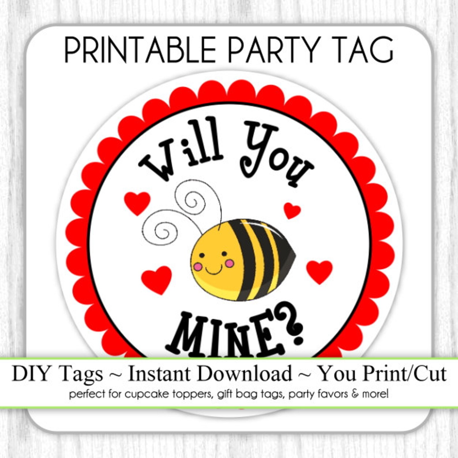 Instant Download - Valentine's Day Printable Party Tags, Bee Mine ...