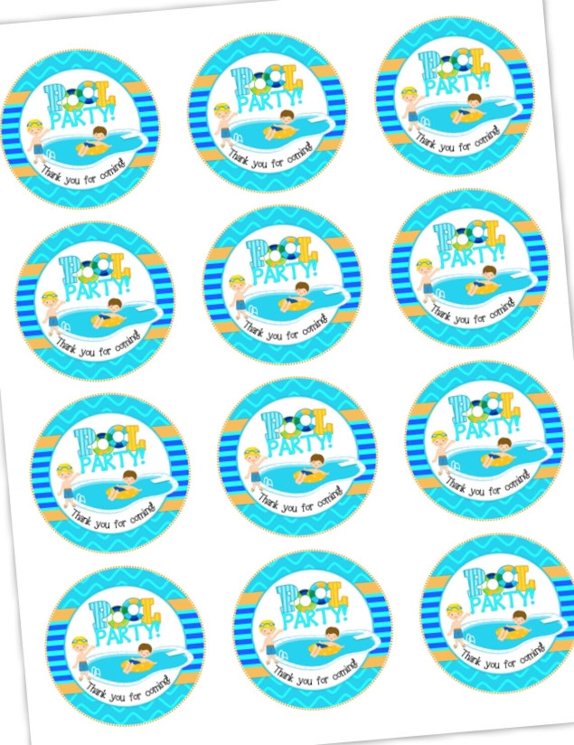 INSTANT DOWNLOAD - Printable Pool Party Birthday Tag, Printable Party ...