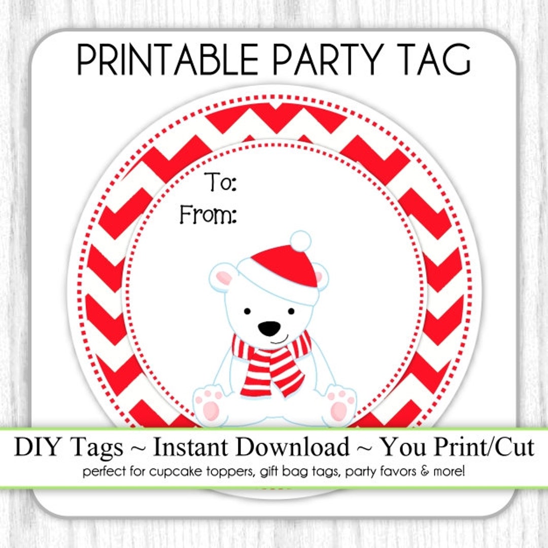 Christmas Printable Tags, Polar Bear To/from Xmas Tags, DIY Party Tags ...