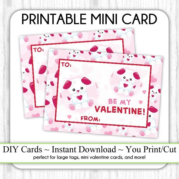 Puppy Dog Valentine's Day Printable Cards, Valentine Mini Cards, DIY ...