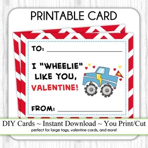 Truck Valentine's Day Printable Cards, Valentine Cards, 4x5 Inch, DIY ...