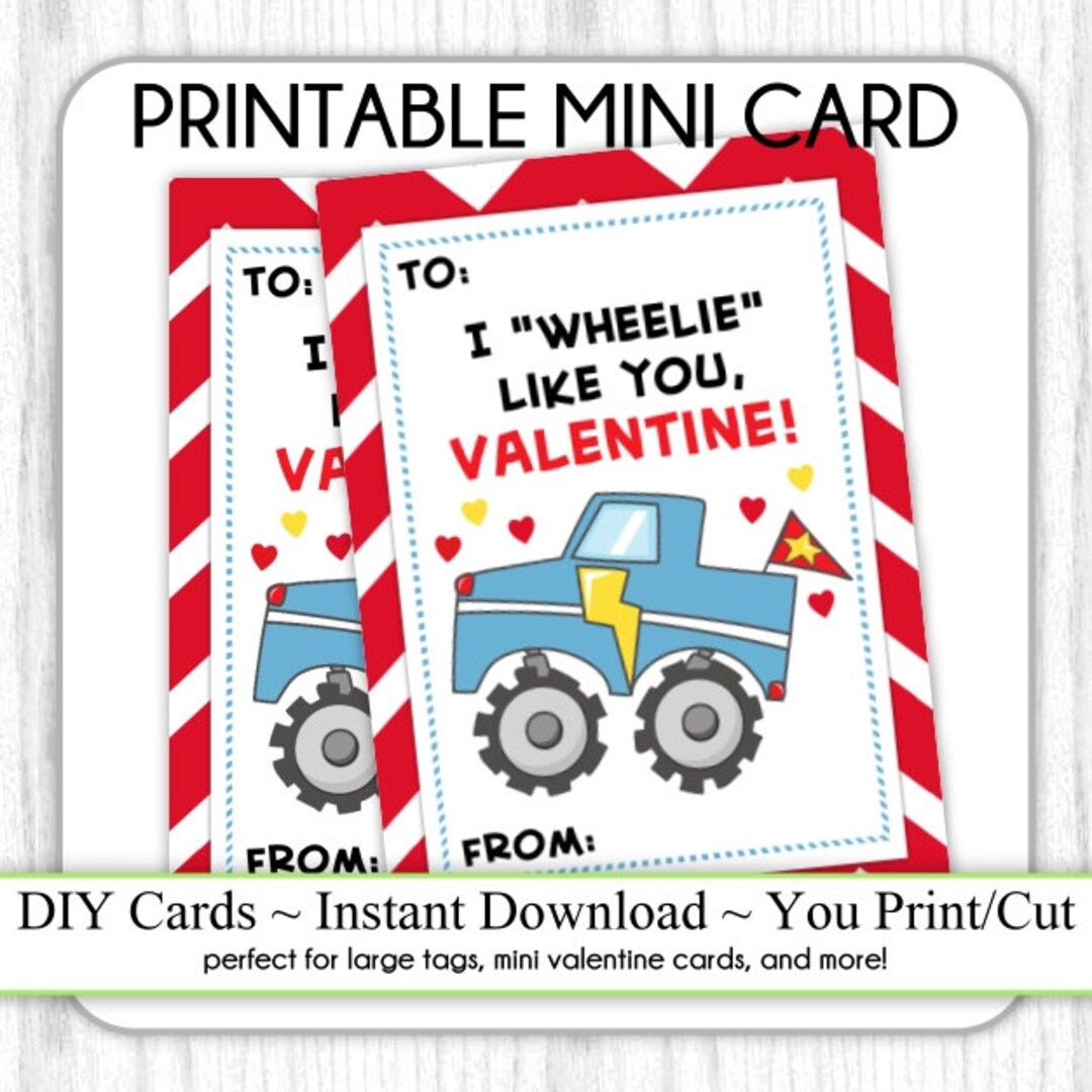 Truck Valentine's Day Printable Cards, Valentine Mini Cards, DIY, You ...