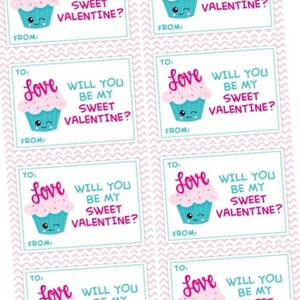 Cute Cupcake Valentine's Day Printable Cards Valentine | Etsy