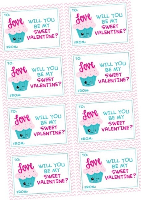 Cute Cupcake Valentine's Day Printable Cards Valentine | Etsy