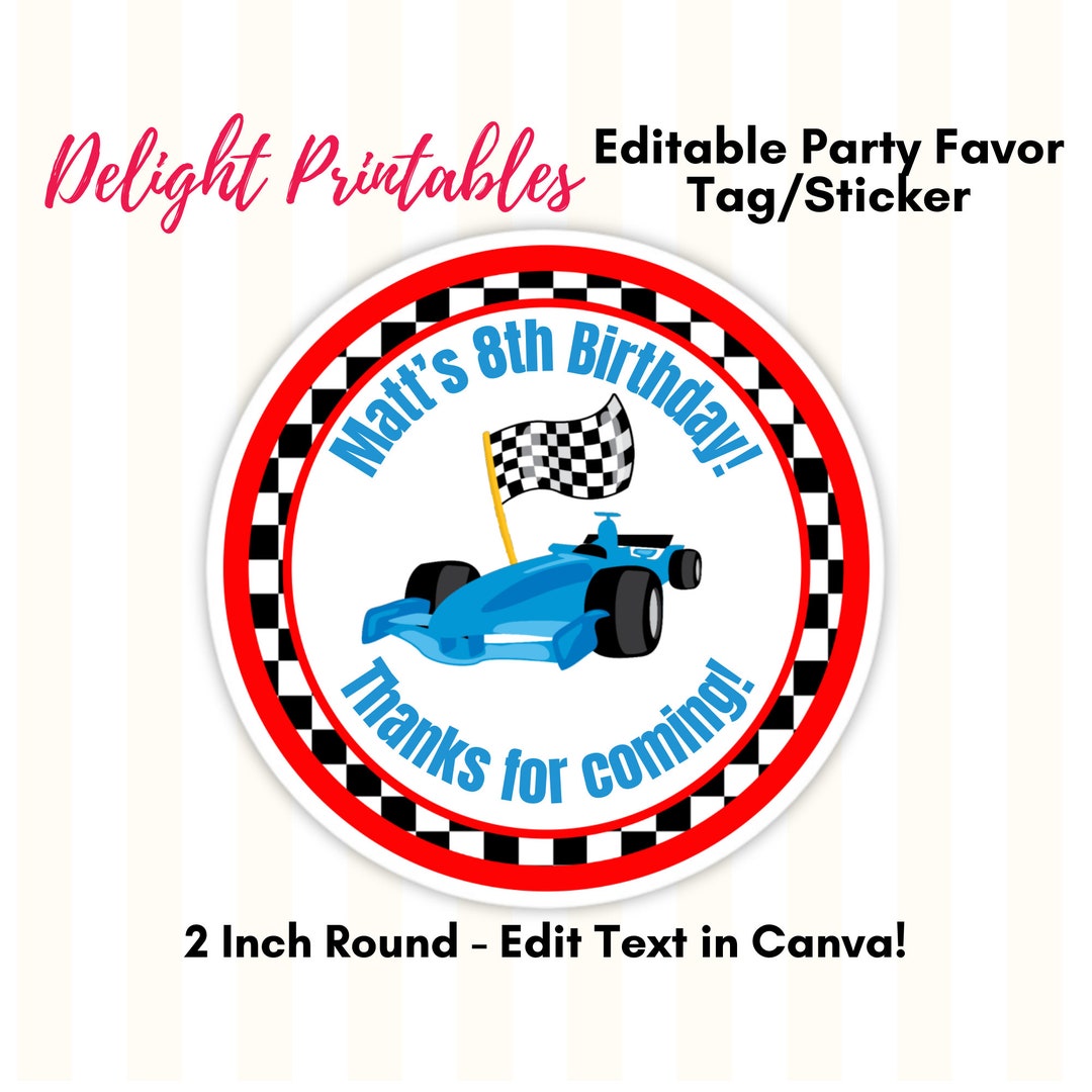 Editable Race Car Birthday Tag, Customize With Canva Template, DIY Gift ...