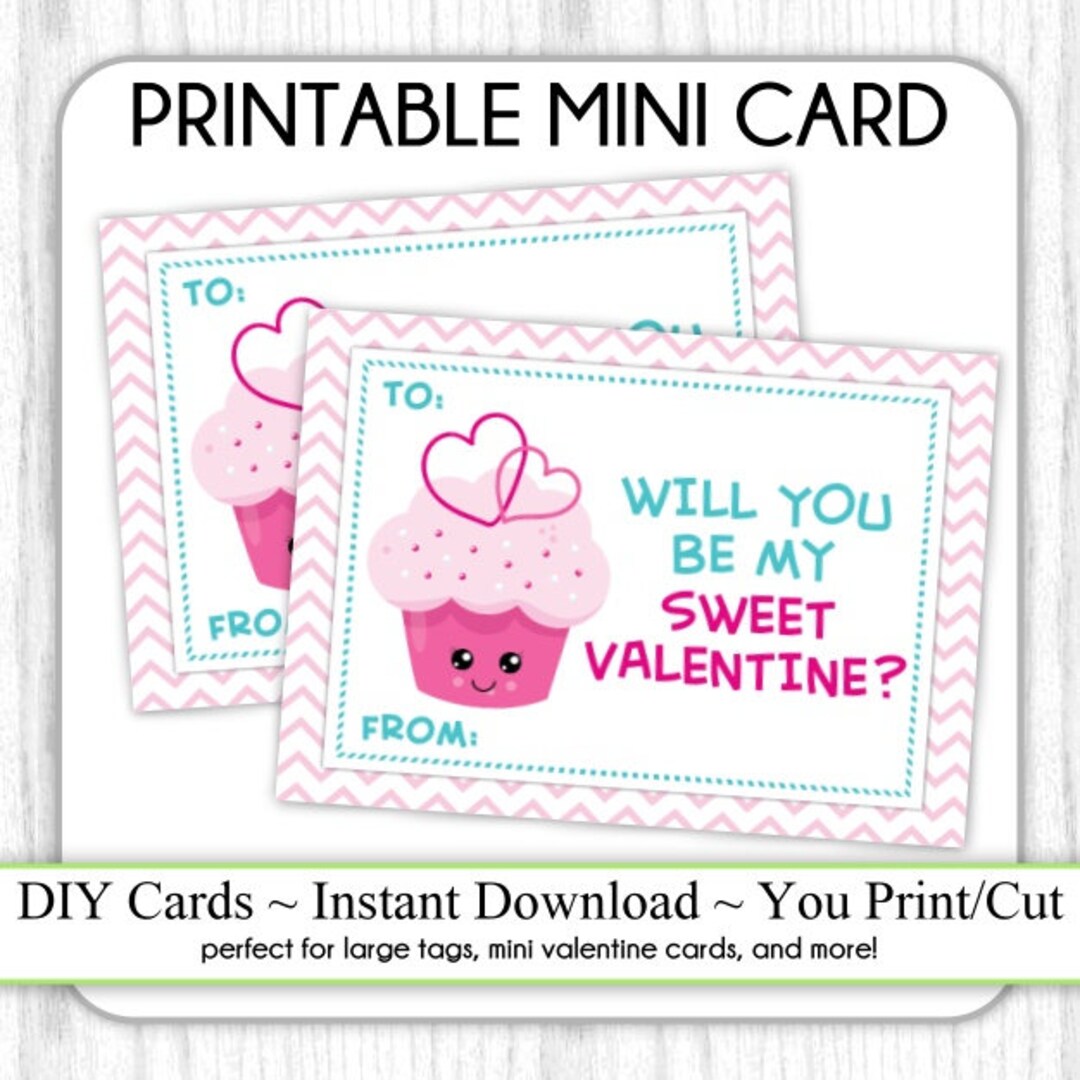 Cute Cupcake Valentine's Day Printable Cards, Valentine Mini Cards, DIY ...