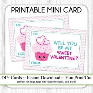 Cute Cupcake Valentine's Day Printable Cards, Valentine Mini Cards, DIY ...