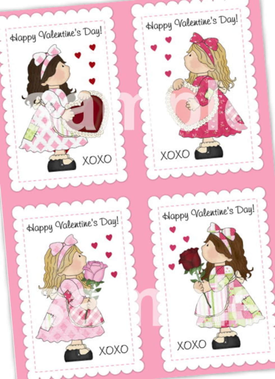 INSTANT DOWNLOAD - Printable Valentines - Eight Mini Cards (4 With ...