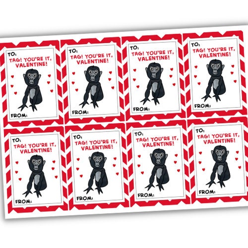 Fun Gorilla Valentine's Day Printable Cards, Valentine Mini Cards, DIY ...