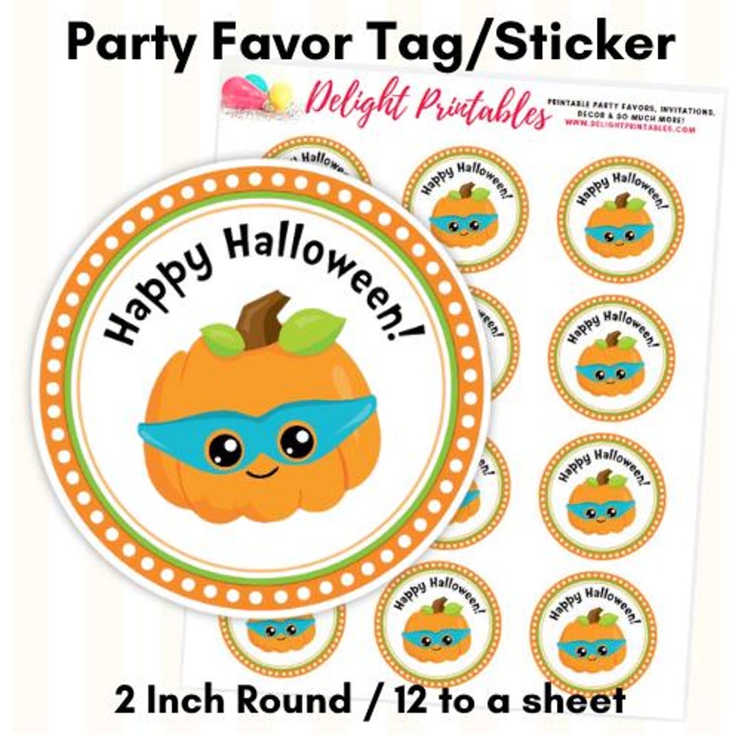 Instant Download Pumpkin With Mask Printable Party Tags, Halloween ...
