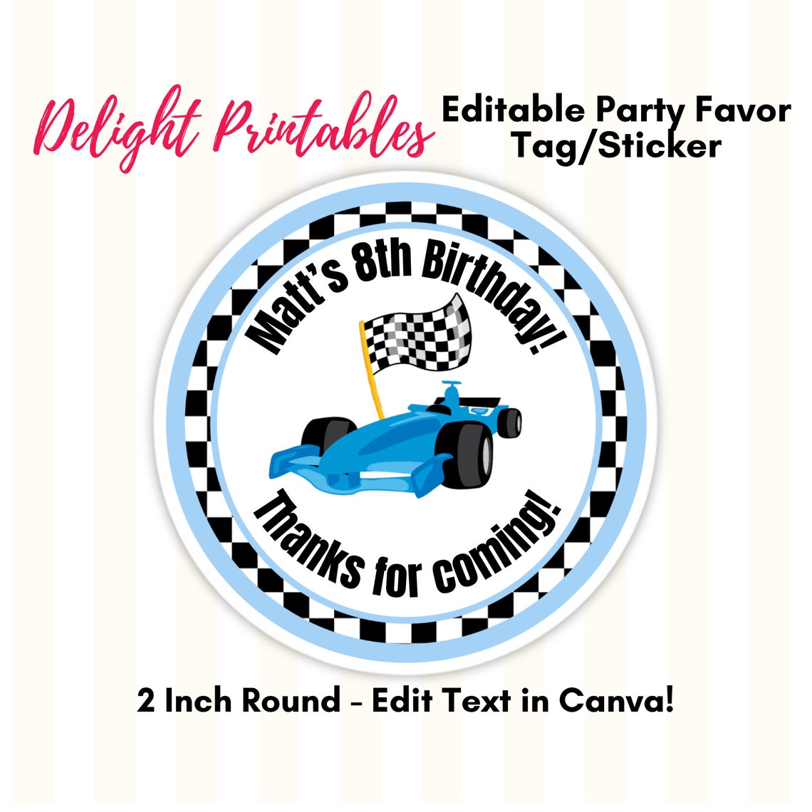 Editable Blue Race Car Birthday Tag, Customize With Canva Template, DIY ...