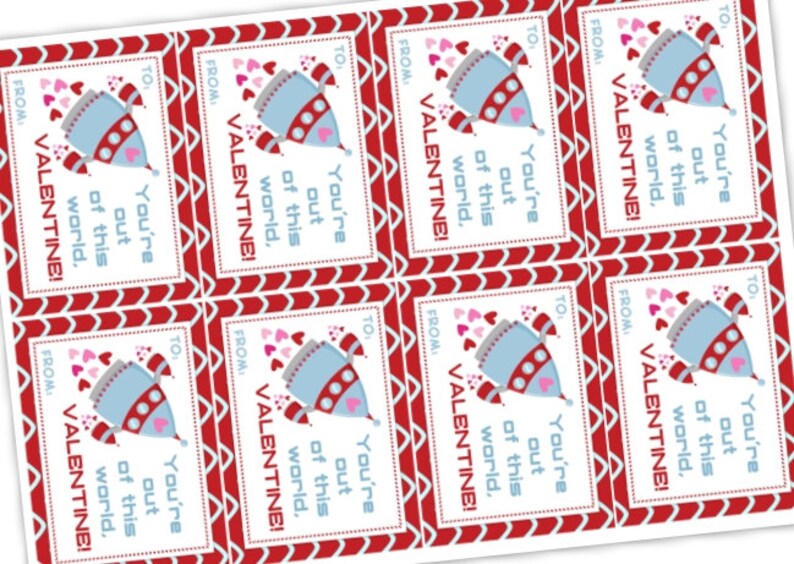 Rocket Valentine's Day Printable Cards Valentine Mini | Etsy