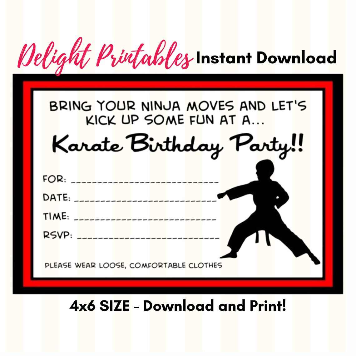 Karate Party Birthday Invitation, Karate Birthday Invitation, Tae Kwon ...
