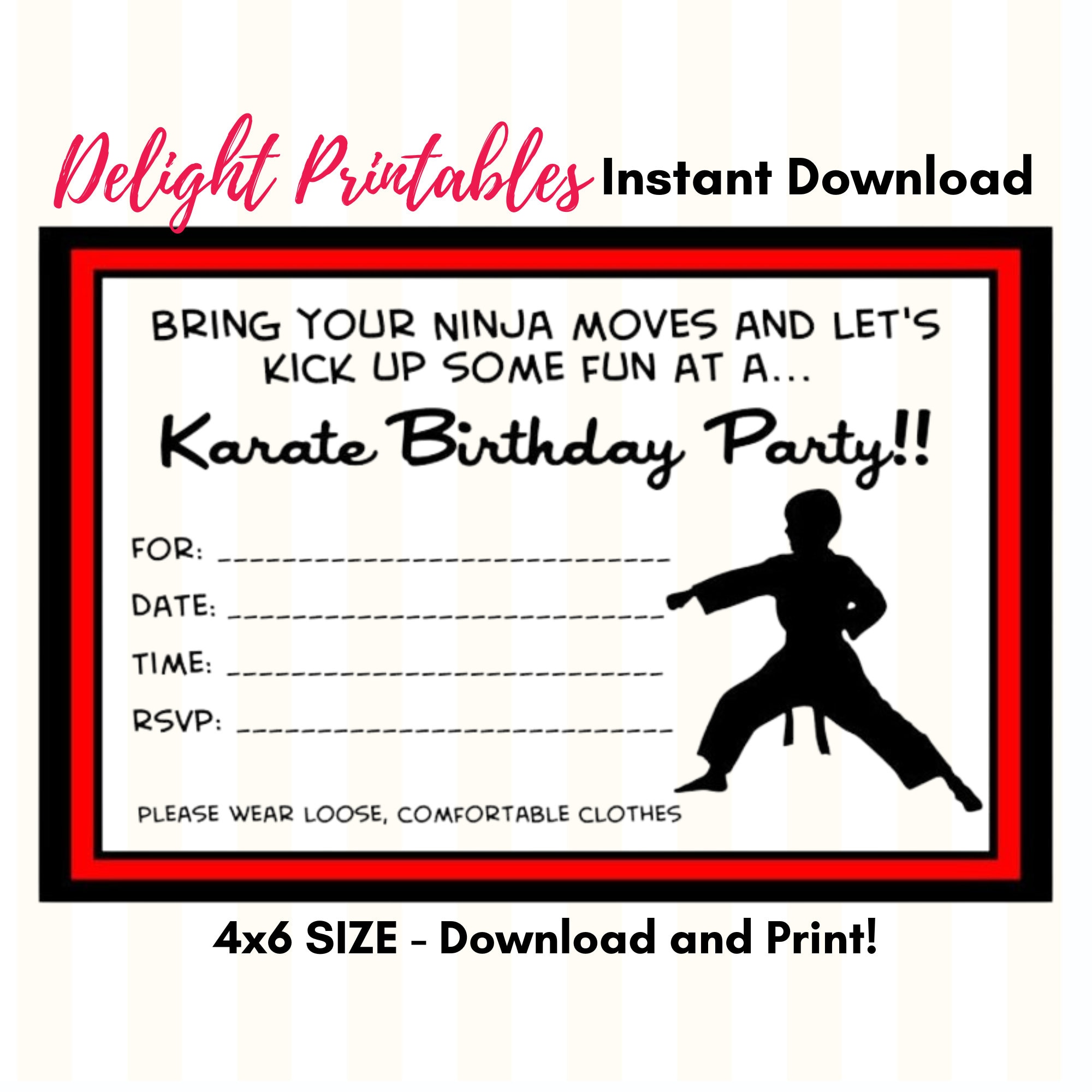 Karate Party Birthday Invitation, Karate Birthday Invitation, Tae Kwon ...