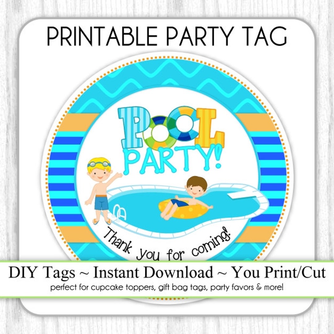 INSTANT DOWNLOAD - Printable Pool Party Birthday Tag, Printable Party ...