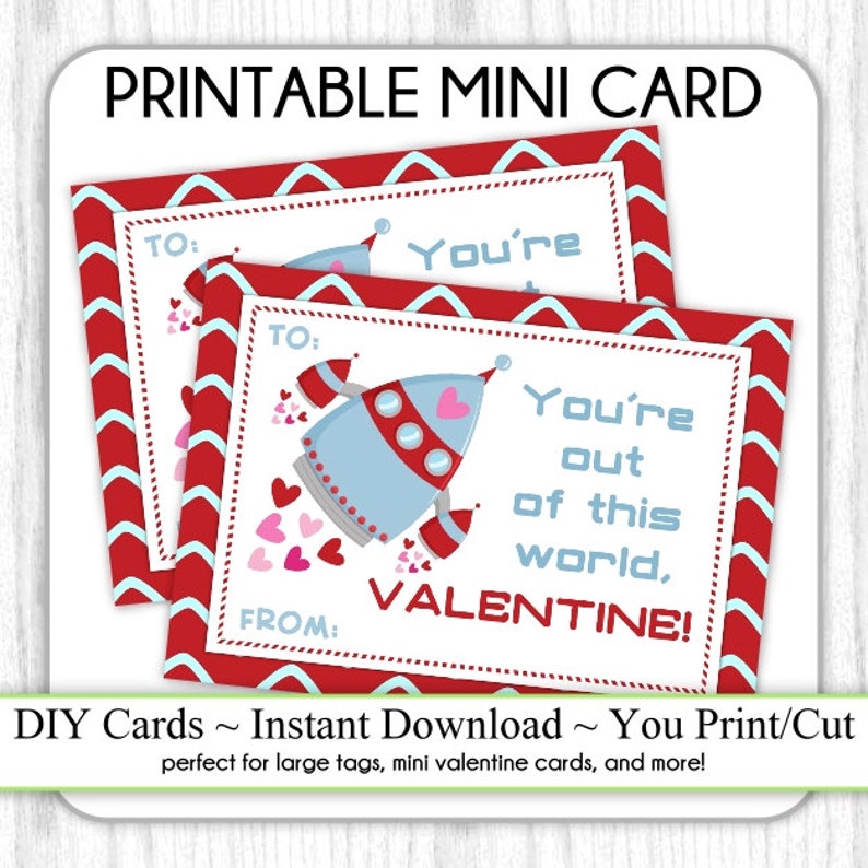 Rocket Valentine's Day Printable Cards, Valentine Mini Cards, DIY, You ...
