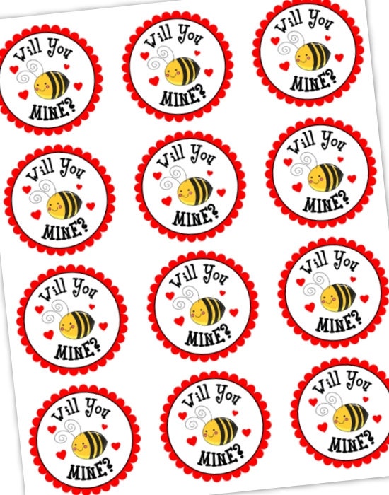 Instant Download - Valentine's Day Printable Party Tags, Bee Mine ...