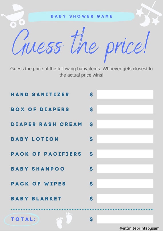 Guess The Price Baby Shower Game Free Printable