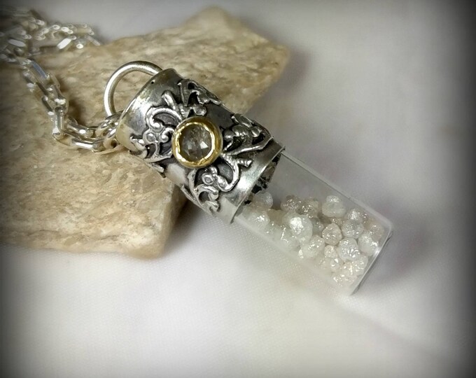 Rough Diamond Necklace, Raw Diamond Pendant, Raw Diamonds and Rose Cut ...