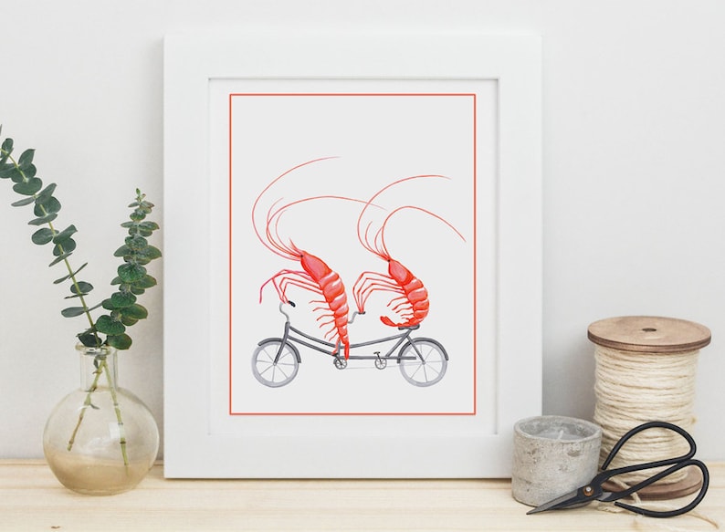 Shrimps on bicycle print cycling shrimps Bonjour print | Etsy