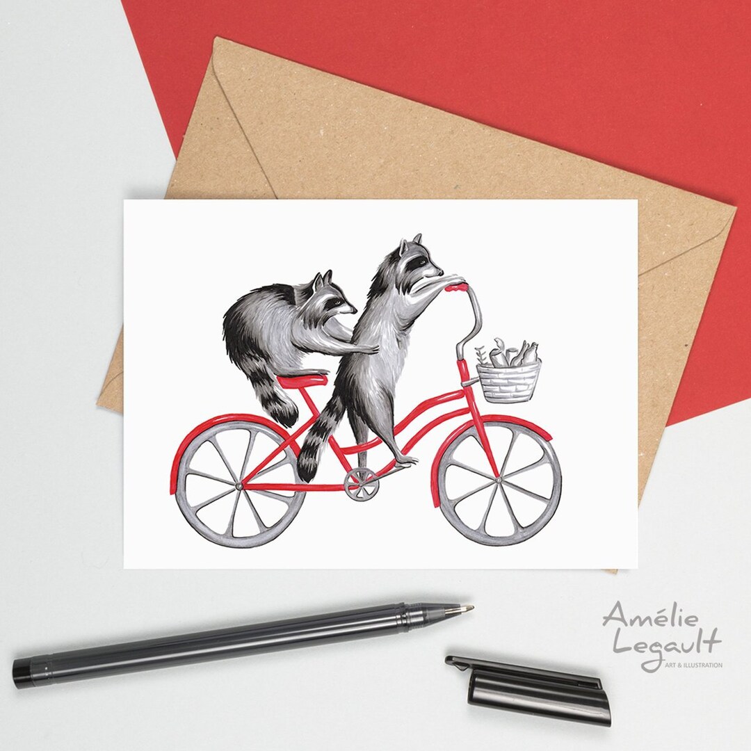 Raccoons on a Bike, Greeting Card - Etsy Canada