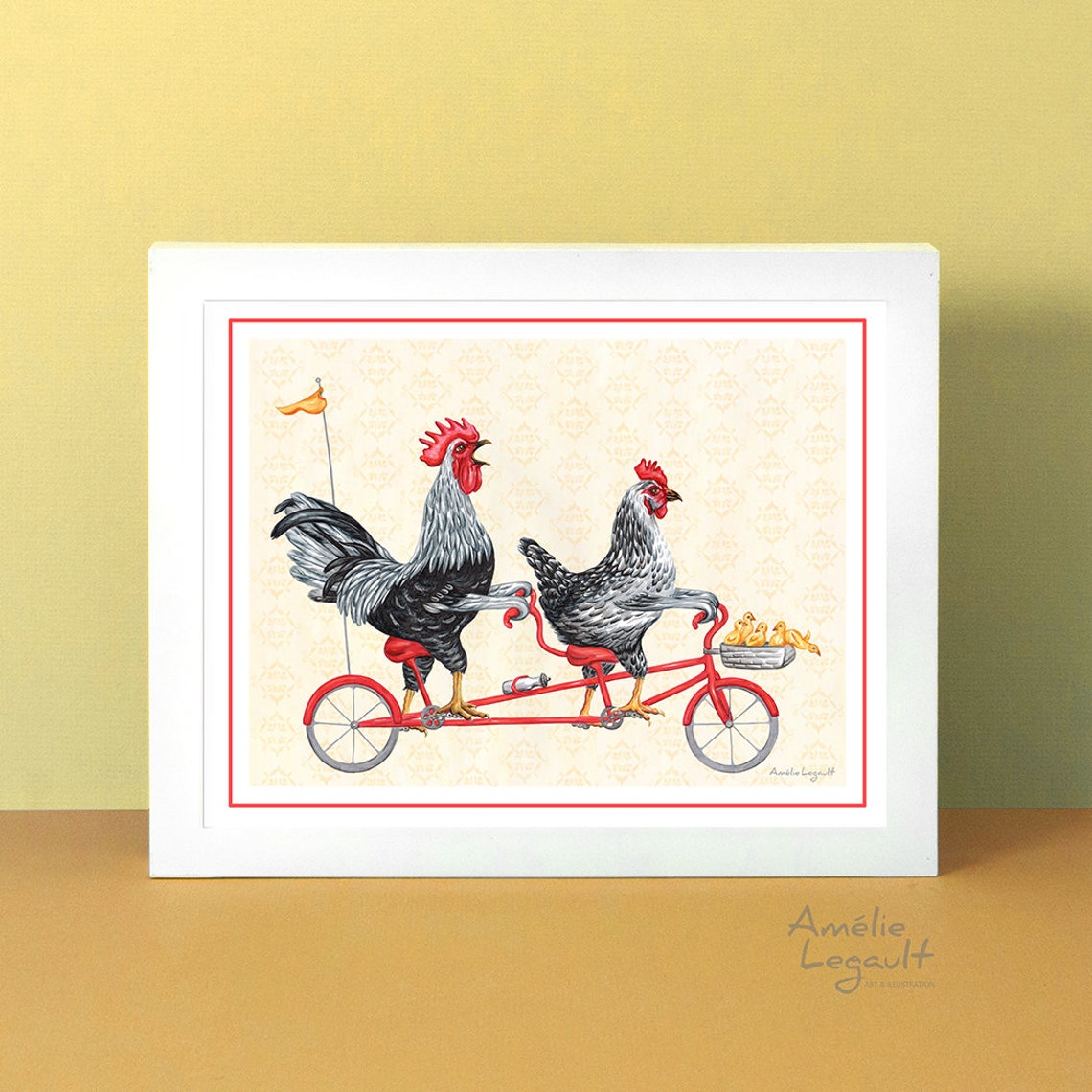 Rooster Chicken and Chicks on Tandem Bicycle Chicken | Etsy Canada