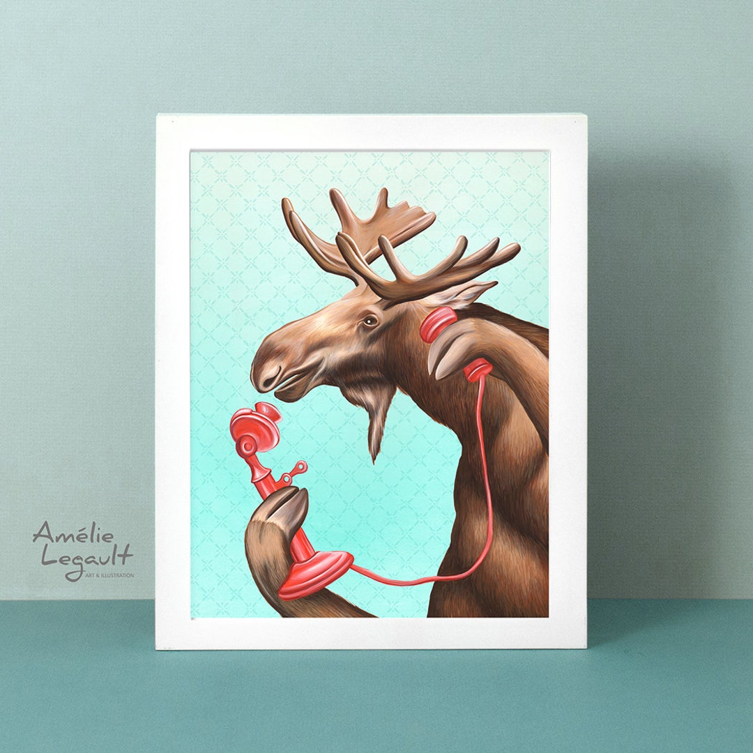 Moose on the Phone, Art Print - Etsy
