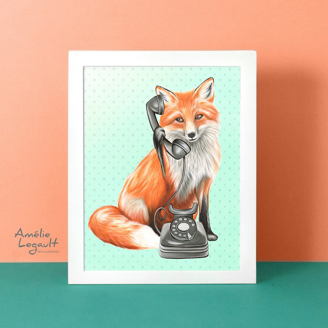 Fox Art Print Fox on the Phone Fox Art Work Fox - Etsy