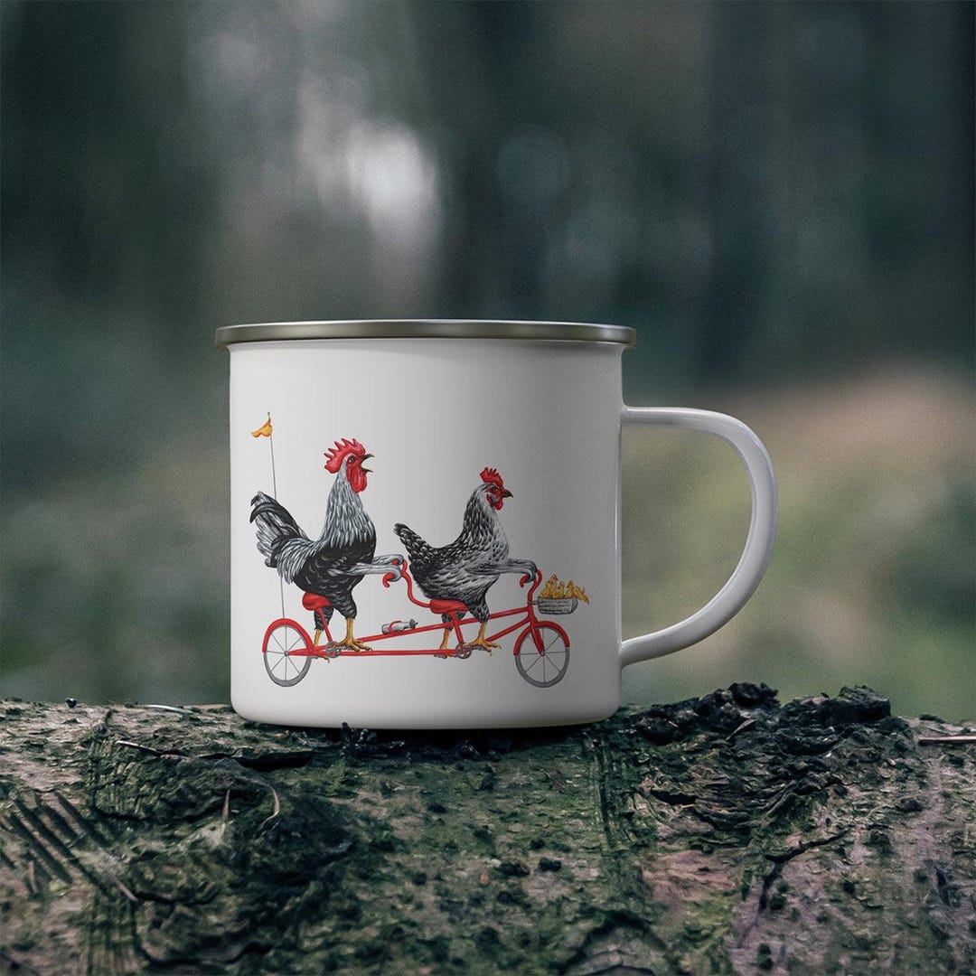 Chickens Riding a Bike Enameled Stainless Steel Mug - Etsy