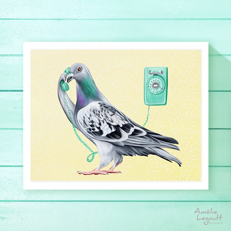 Affiche de pigeon au téléphone illustration de pigeon - Etsy France