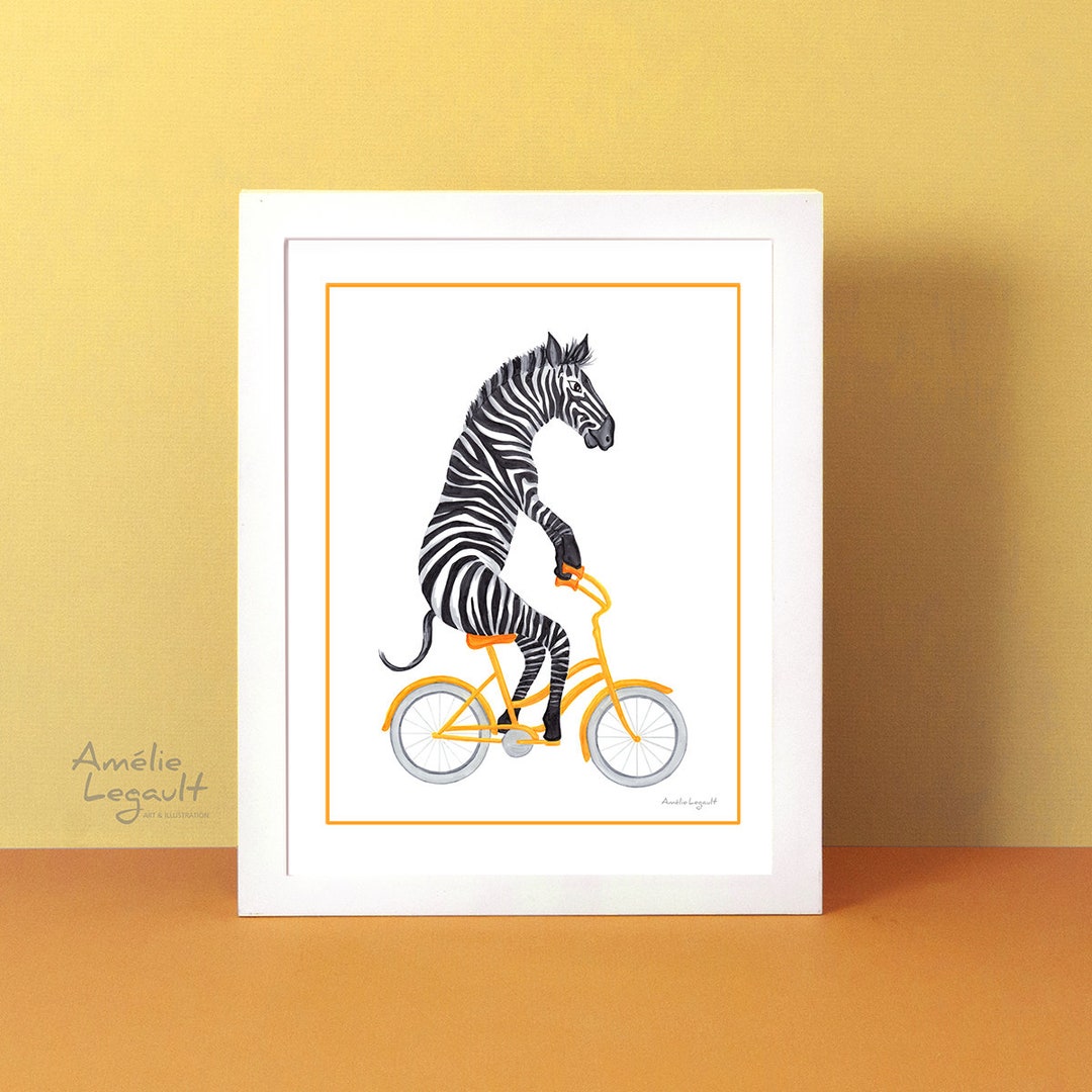 Zebra on a Bicycle, Art Print - Etsy