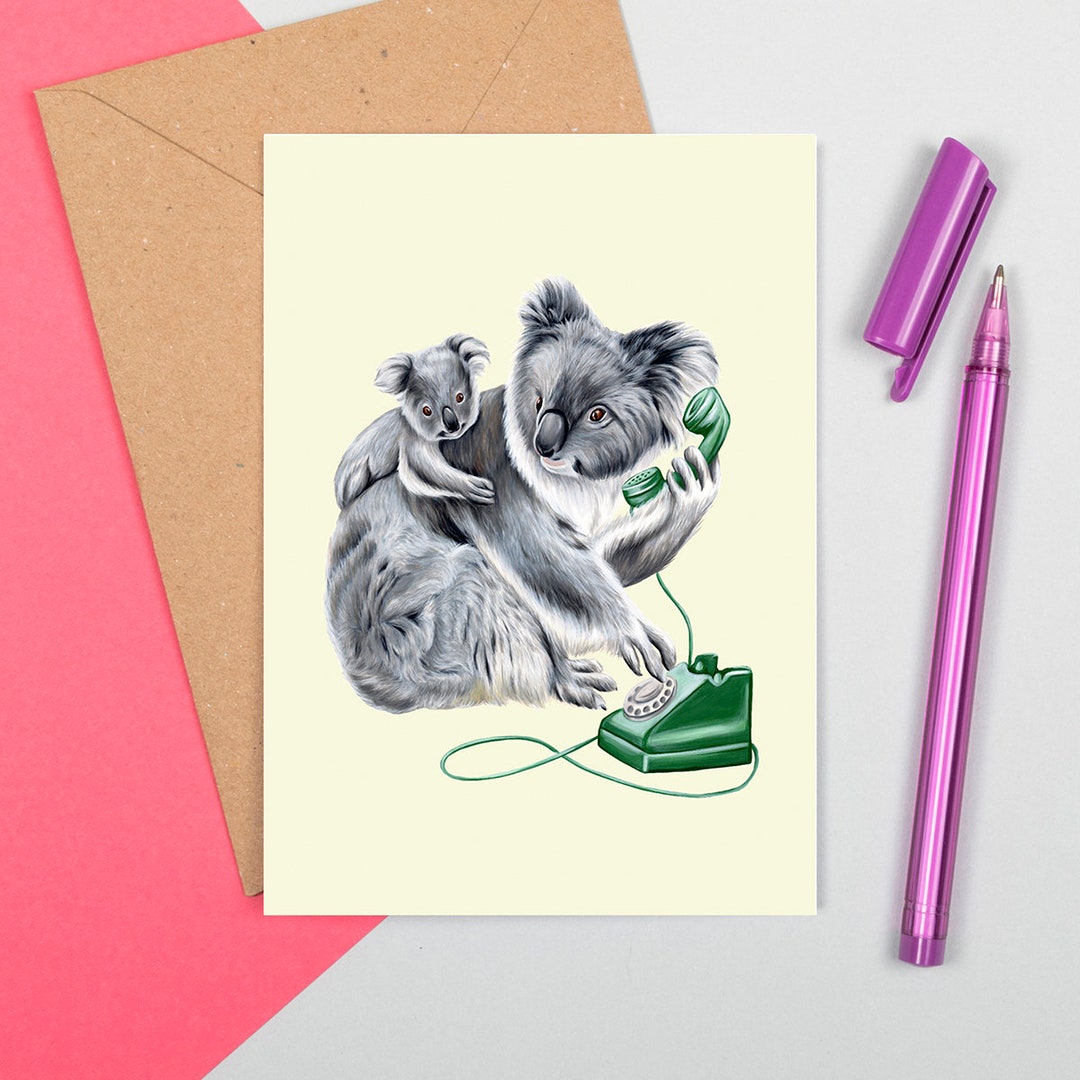 Koala Card, Koala Birthday Card, Koala Greeting Card, Mother's Day Card ...