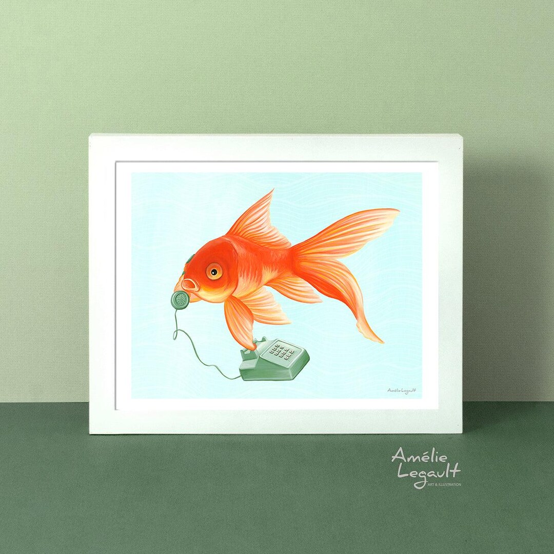 Goldfish on the Phone, Poster - Etsy