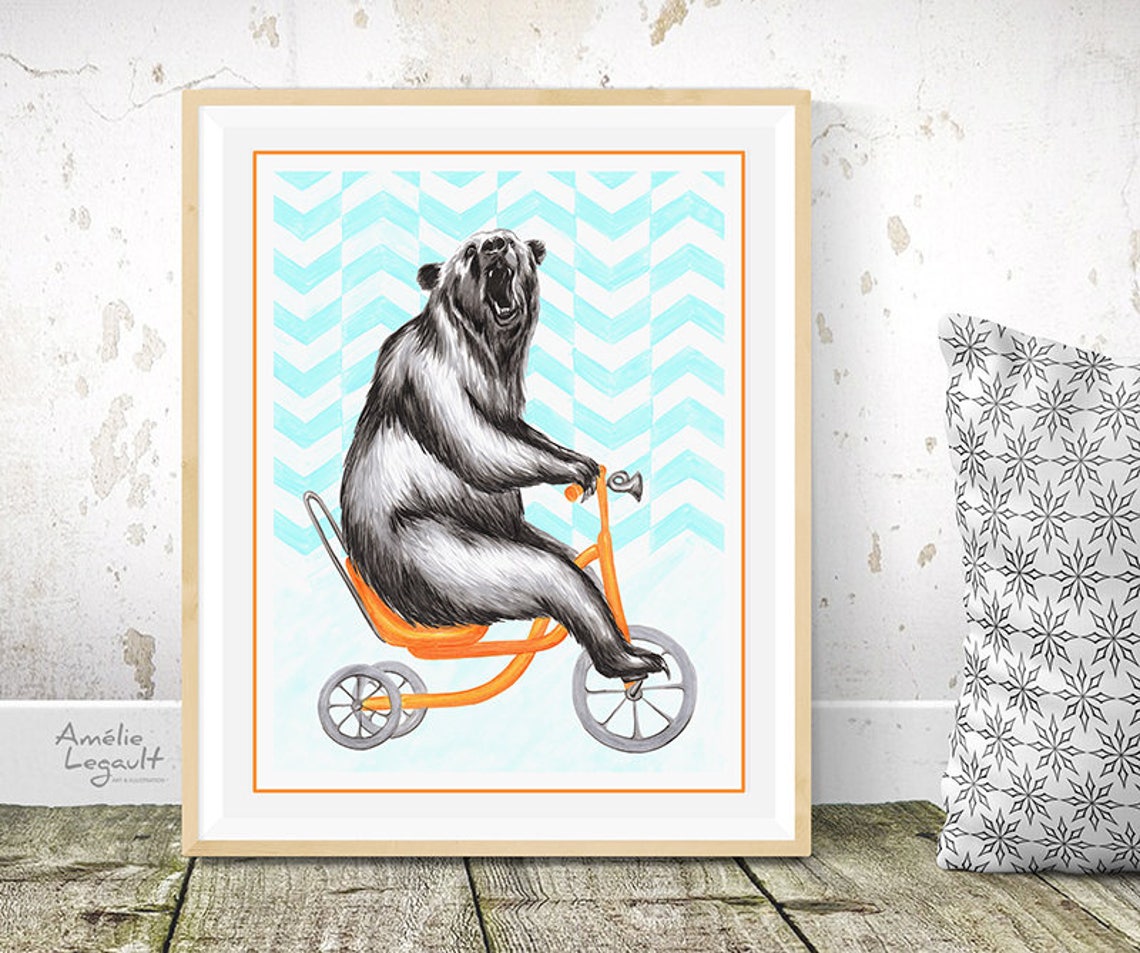 Moose Bear and Fox Riding Their Bicycle Forest Animals - Etsy