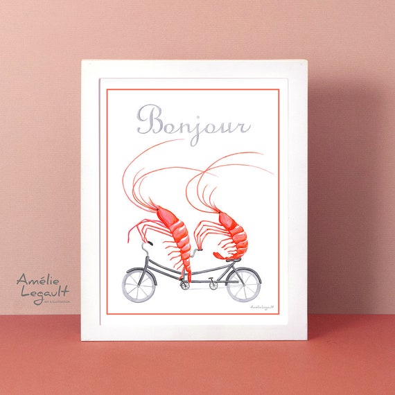 Shrimps on Bicycle Print Cycling Shrimps Bonjour Print - Etsy Canada