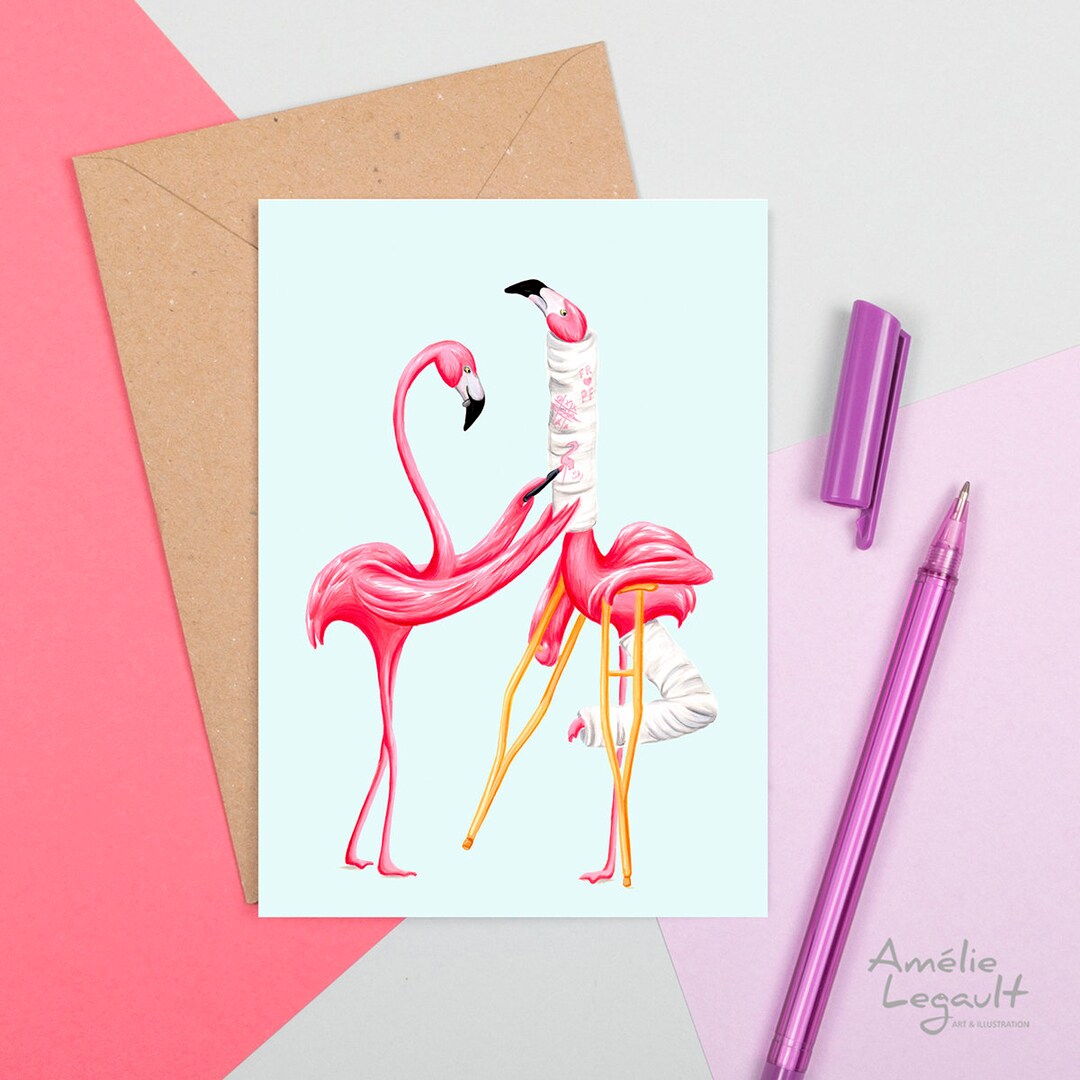 Pink Flamingos Get Well Greeting Card - Etsy