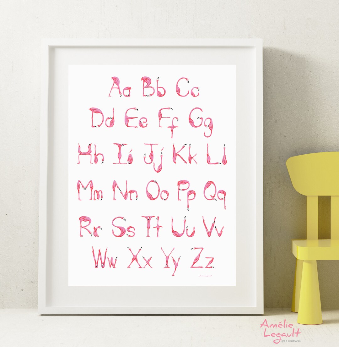 Alphabet Poster, Alphabet Print, Alphabet Artwork, Pink Flamingo ...