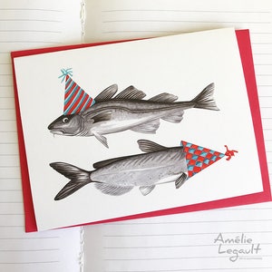 Partying Fish With Birthday Hats, Greeting Card - Etsy