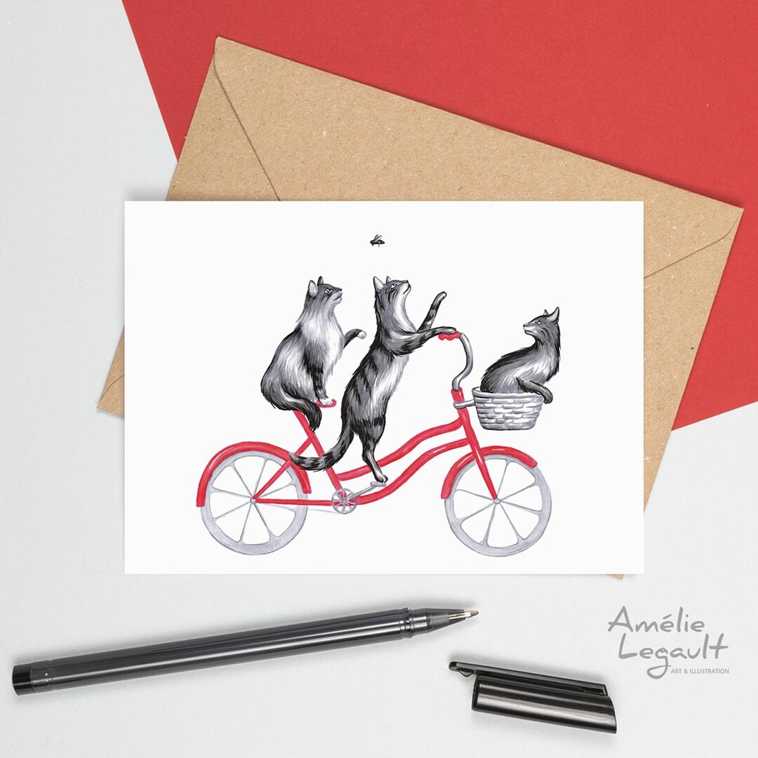 Cats Riding a Bike Greeting Card - Etsy