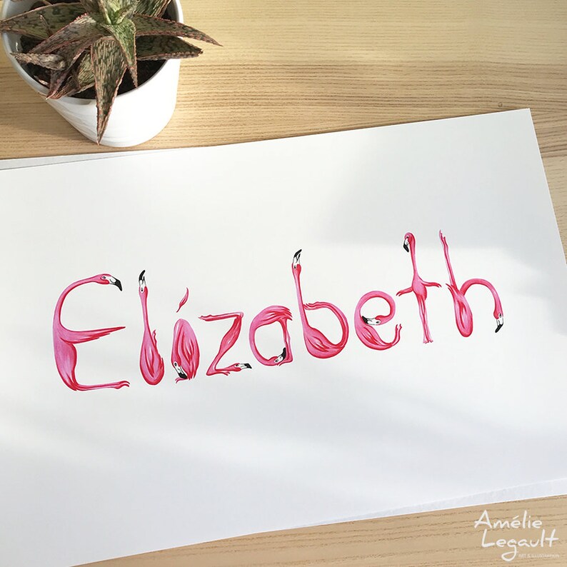 Personalized Pink Flamingo Print With Pink Flamingo Lettering | Etsy