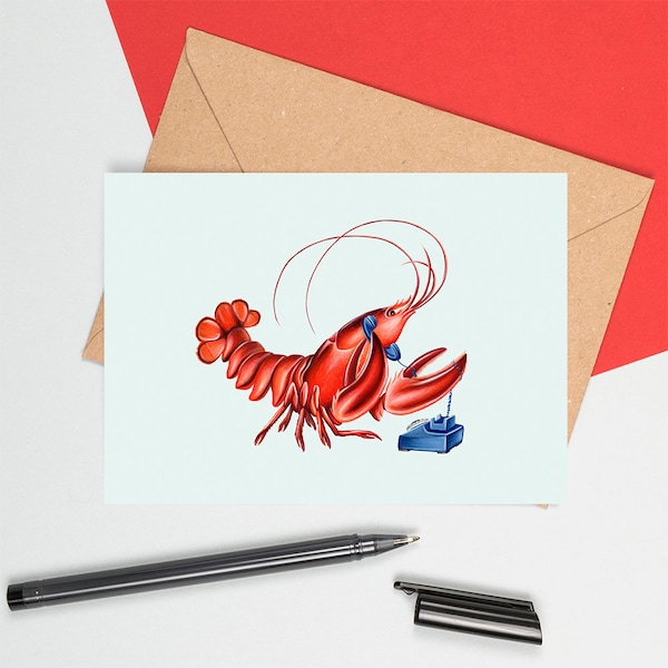 Blue Lobster Birthday Card - Etsy