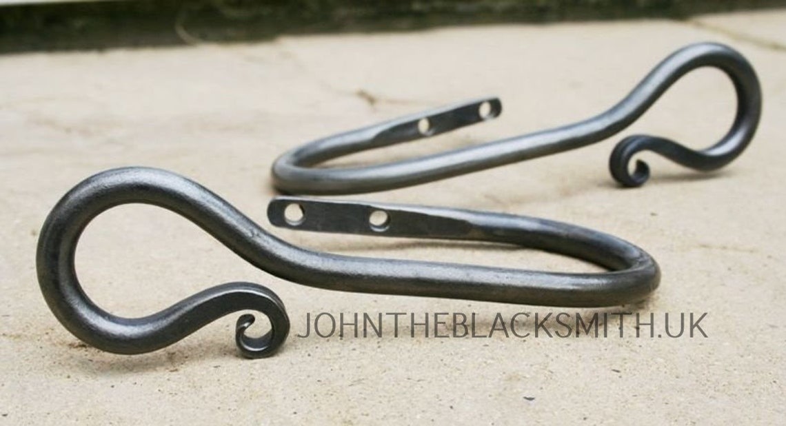 A Pair of Blacksmith Wrought Iron Forged Shepherds Crook Curtain ...