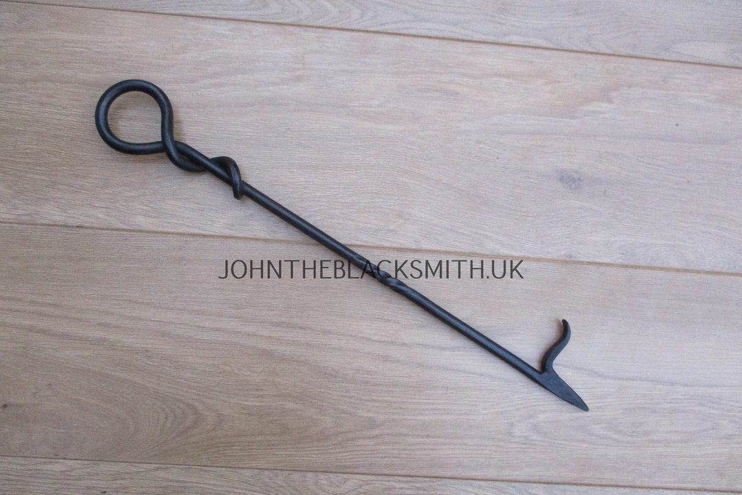 Hand Forged Fire Poker Wrought Iron, Mouse Tail Handle, Log Rolling ...