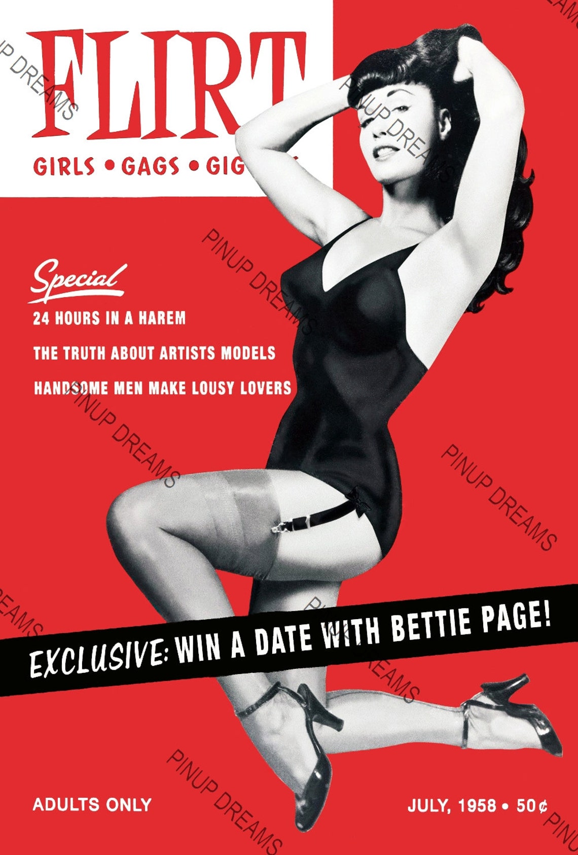 Vintage Burlesque Pinup Magazine Reproduction Poster Flirt Etsy