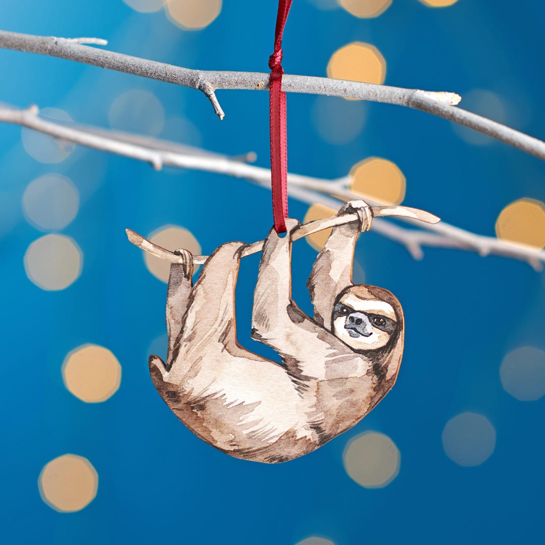 Sloth Christmas Tree Decoration, Birch Plywood Ornament, Animal Lover ...