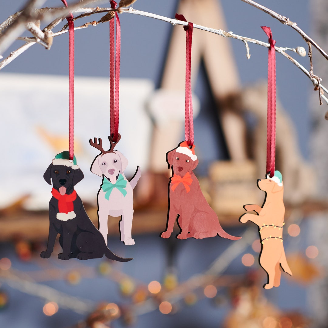 Labrador Christmas Decorations - Set of 4 Festive Dog Ornaments for ...