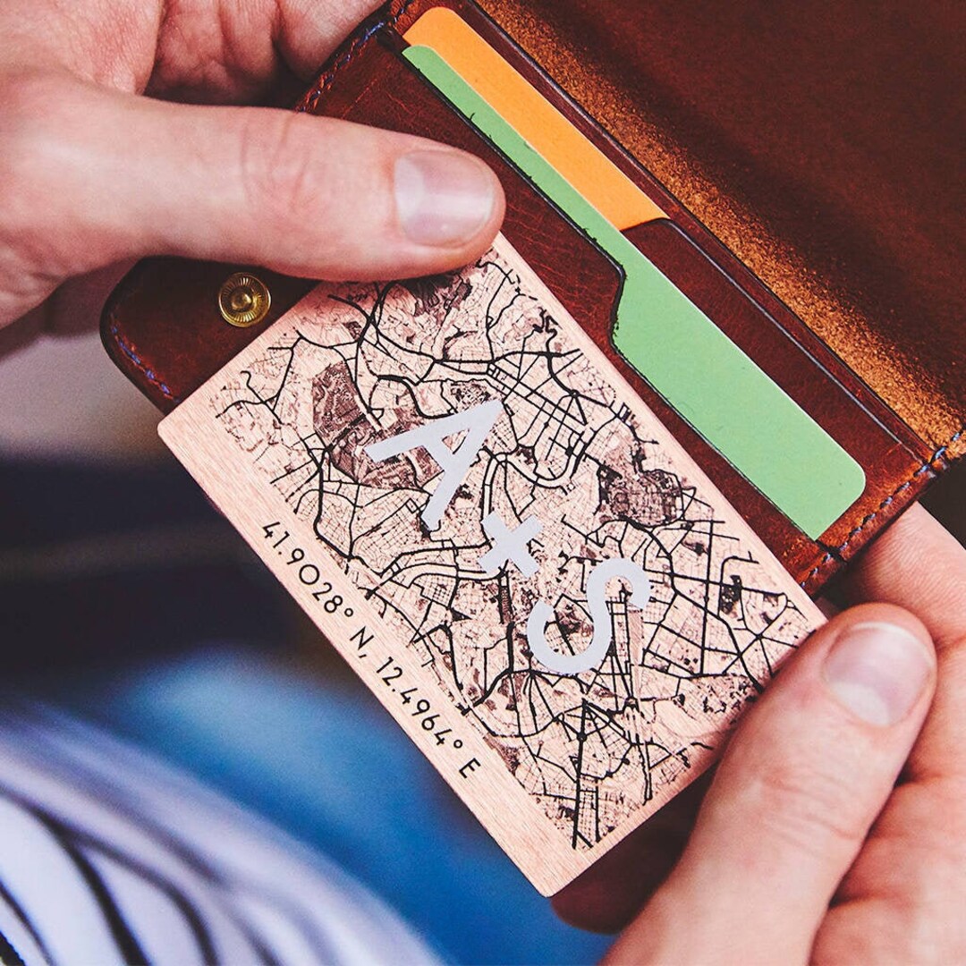 Personalised Copper Special Location Map Wallet Card - Etsy