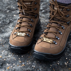 Personalised Solid Brass Hiking Boot Shoe Tags - Custom Outdoor ...