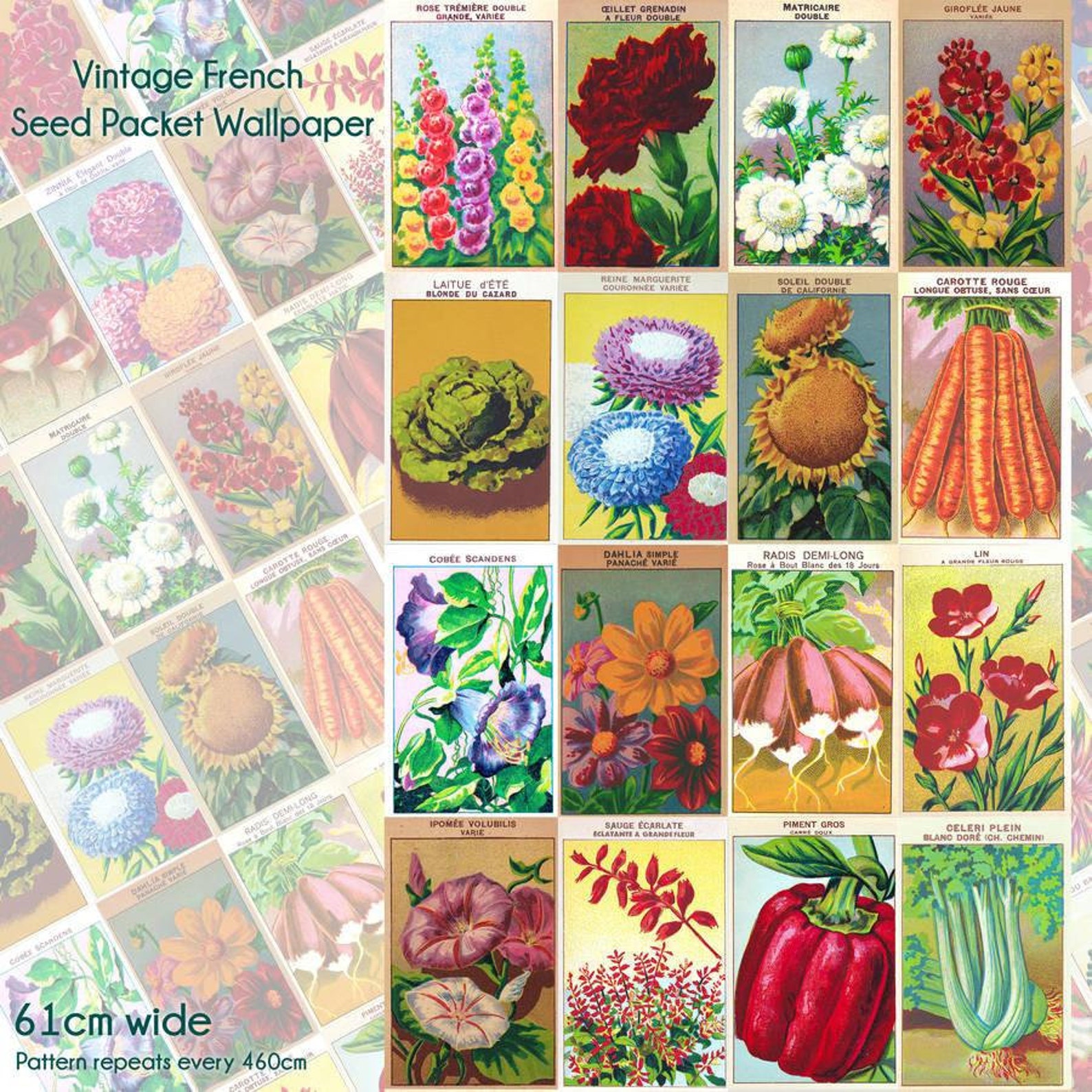Vintage French Seed Packet Wallpaper - Etsy